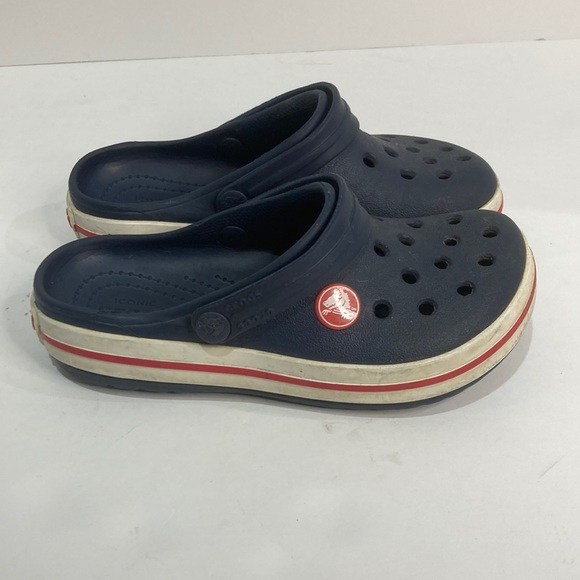 CROCS | Shoes | Crocs Crocband Navy Shoes With Red And White Stripes ...